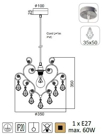 ACA DECOR Závěsné svítidlo ZIZI max. 60W/E27/230V/IP20