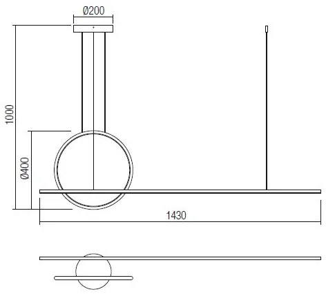 Redo group Redo Giotto, moderní závěsné svítidlo, 49W LED 3000K dimswitch, černá, délka 143cm