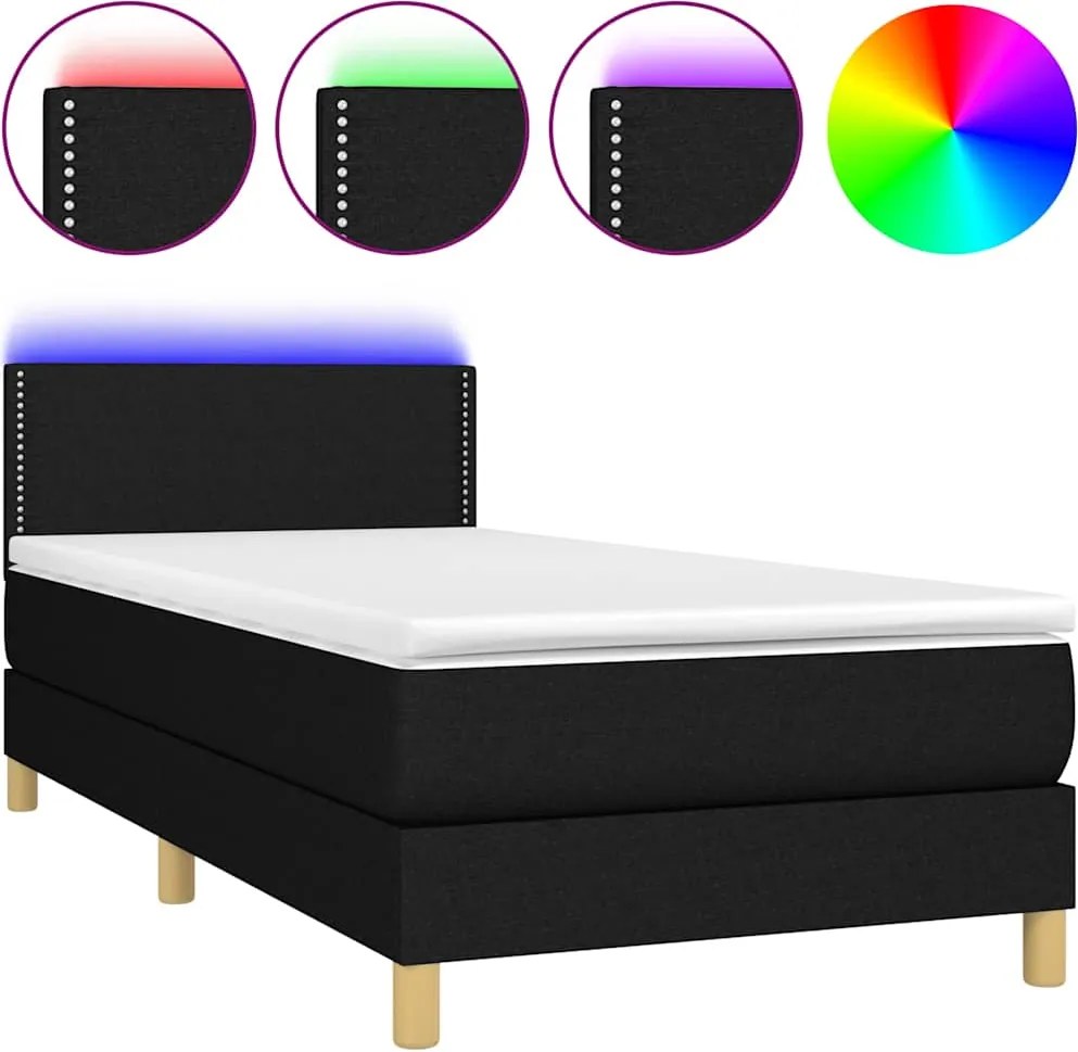 Box spring postel s matrací a LED černá 90x190 cm textil 3133599