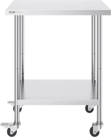 Pracovní stůl z nerezové oceli Komerční přípravný stůl 61 × 76,2 cm se 4 kolečky