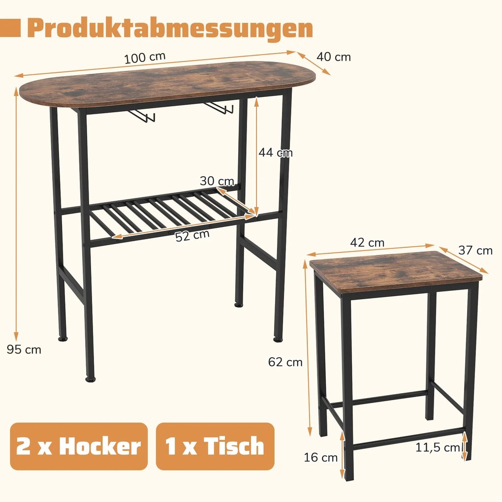 Costway Barový stůl se sadou barových stoliček 2 Set barového stolu