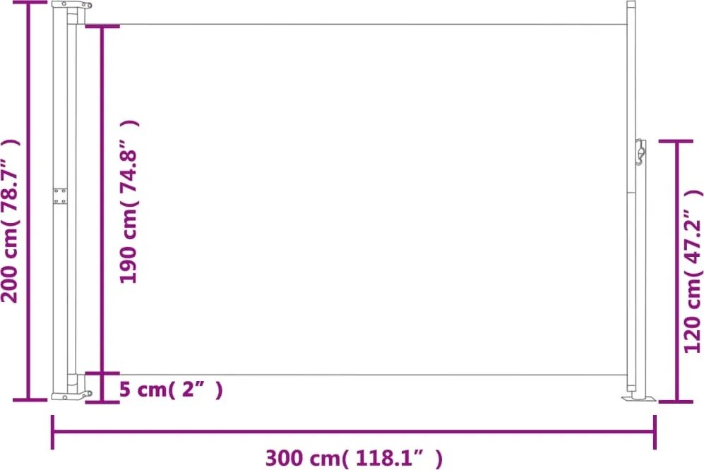 vidaXL Zatahovací boční markýza 200 x 300 cm [313412] Barva: Černá