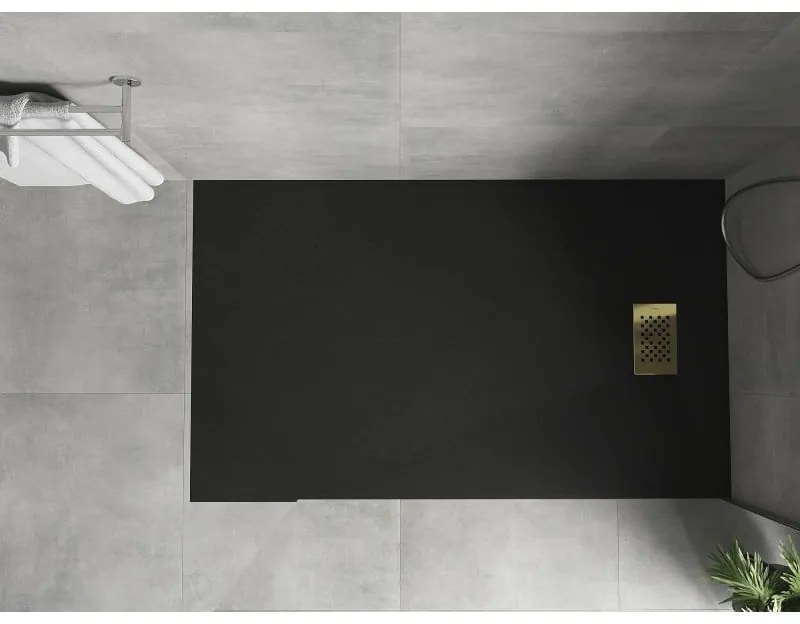 Mexen Hugo, obdélníková sprchová vanička SMC 150 x 80 cm, černá, zlatá krytka, 42708015-G