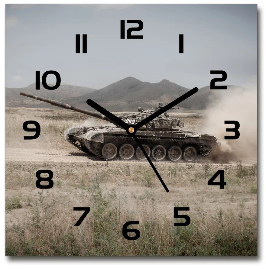 Wallmuralia Skleněné hodiny čtverec Tank na poušti 30x30 cm