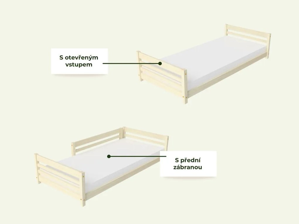 Benlemi Nízké dětské jednolůžko ze dřeva TULY se dvěma čely Zvolte barvu: Cihlová, Zvolte rozměr: 120x200 cm, Zvolte zábranu: S otevřeným vstupem