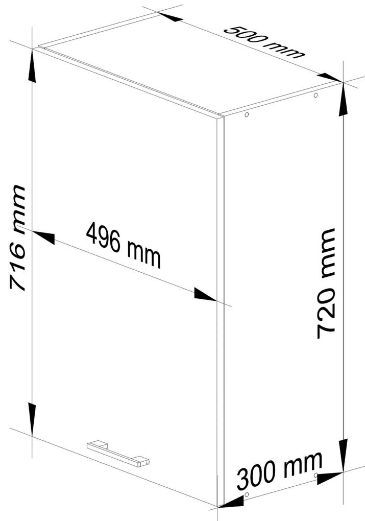 Horní kuchyňská skříňka Ozara W50 H720 (bílá + černý lesk). 1071192