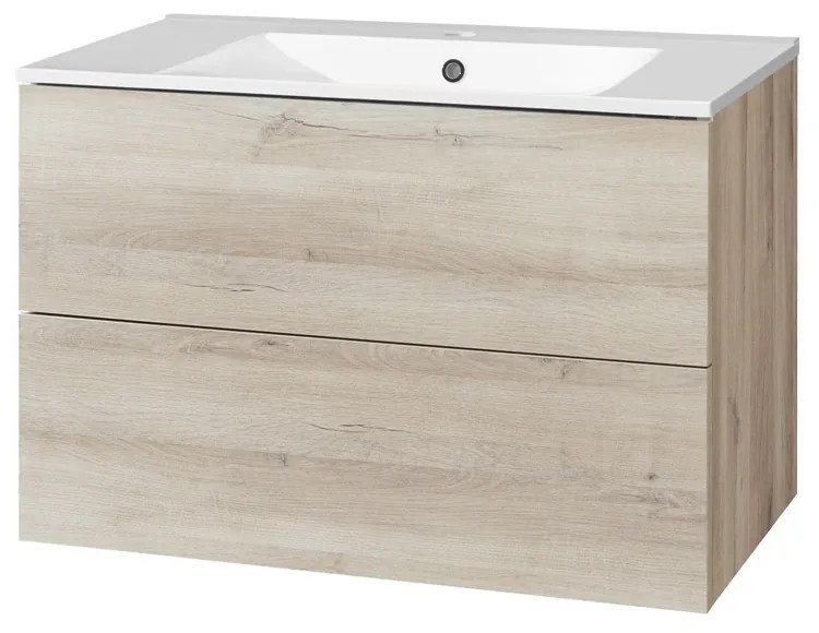Mereo Mereo, Aira, koupelnová skříňka s keramickým umyvadlem 81 cm, bílá, dub, šedá, CN721