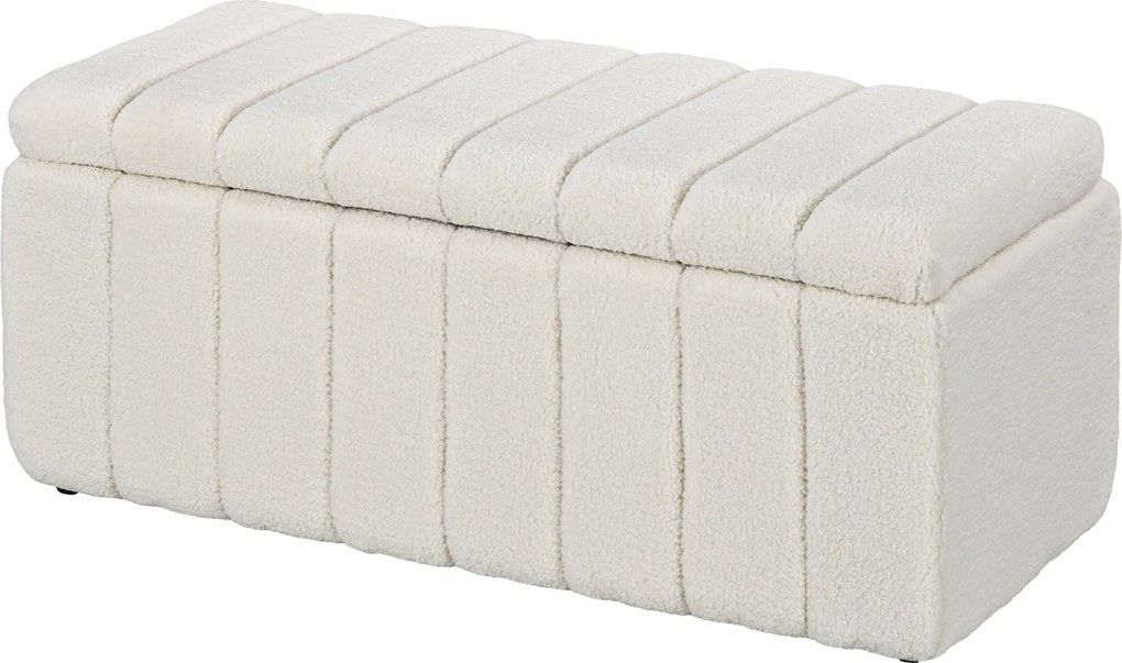 HOMCOM čalouněná lavice, postelová lavice s úložným prostorem, nosnost až 120 kg, 102x45x46 cm, krémově bílá