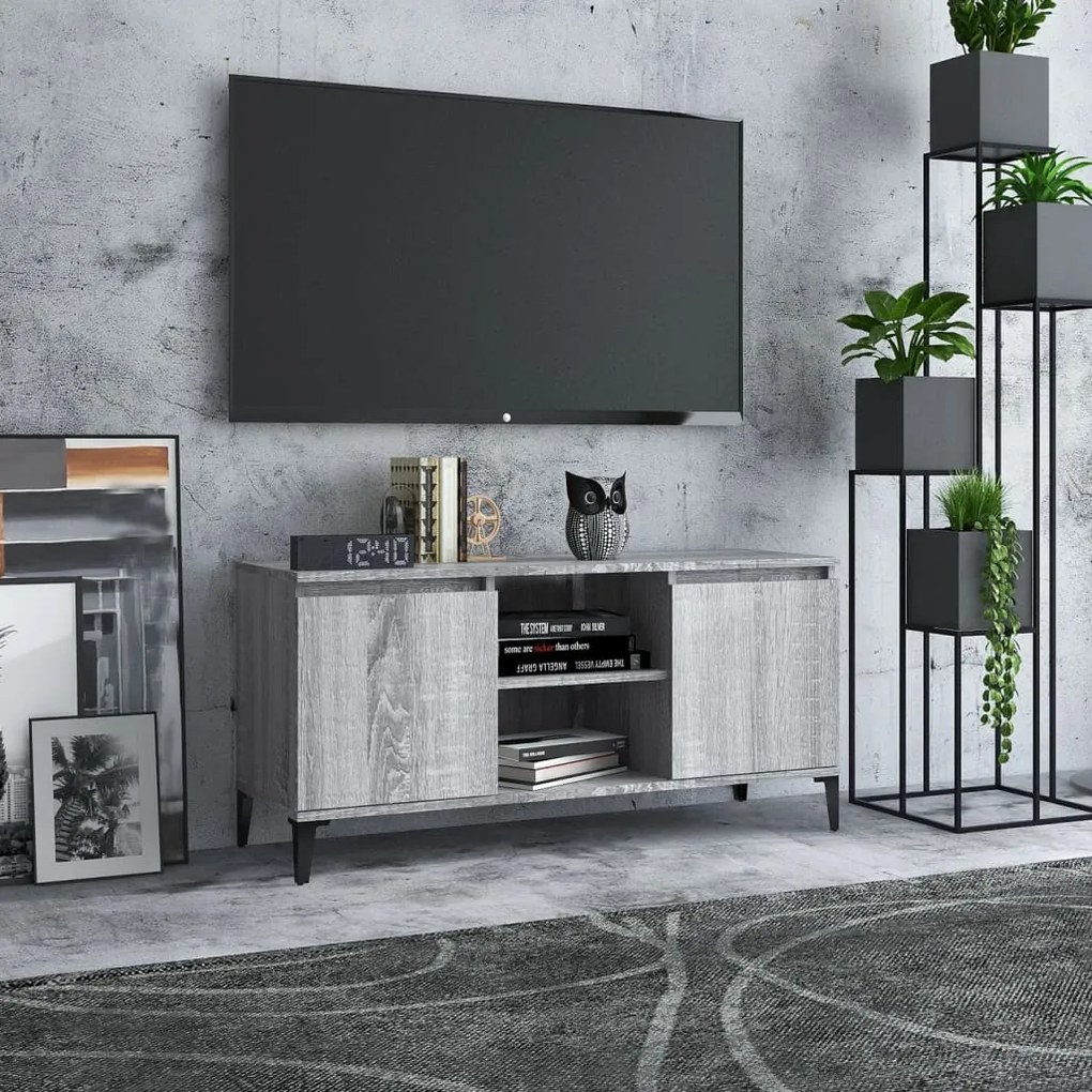 TV stolek s kovovými nohami šedý sonoma 103,5 x 35 x 50 cm - Default Title