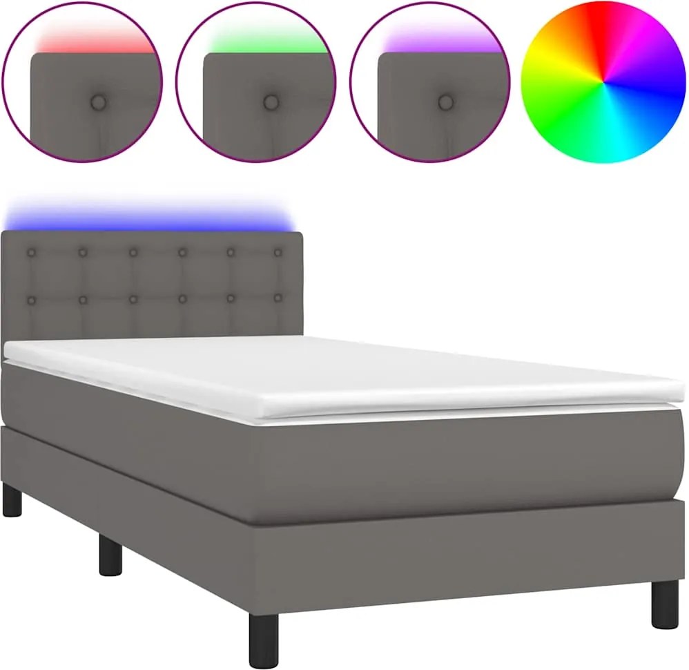 Box spring postel s matrací a LED šedá 80 x 200 cm umělá kůže 3134193