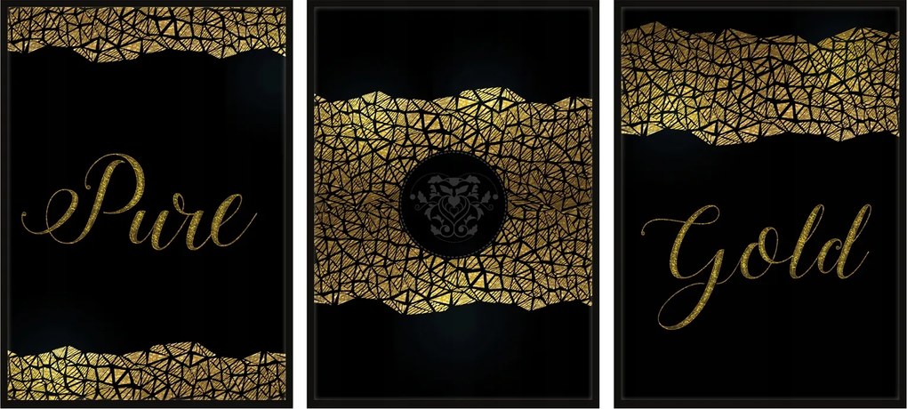Obraz Plakáty V Rámu 53x73 cm Triptych Sada 3 obrazů Gold Zlato P575