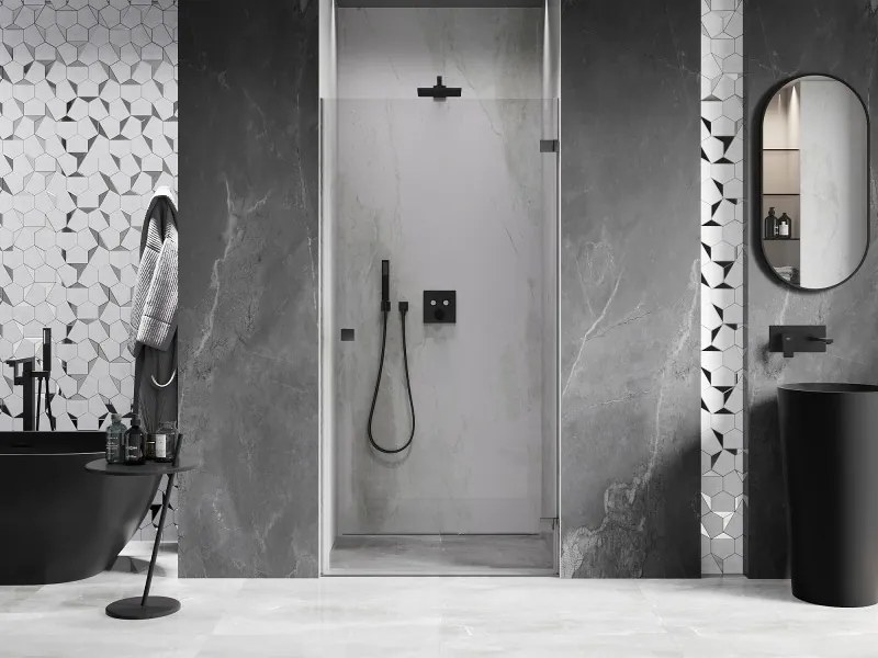 Mexen, Mexen Lunar-B Otočné pravé sprchové dveře 80 cm, průhledné, pistolově šedé kartáčované - 832-080-000-66-00-P