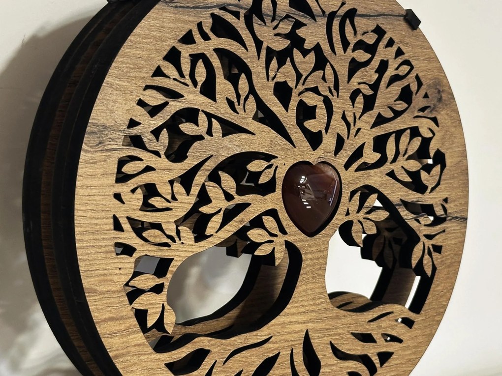 Li-Go "Strom života s achátovým srdcem" dřevěná lampa s dvojitým podsvícením  20x22 cm/dub provedení povrchu: bříza