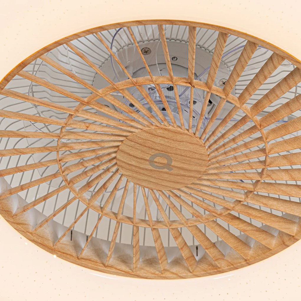 Stropní ventilátor s efektem dřeva a hvězdným efektem 60 cm vč. stmívatelné LED s dálkovým ovládáním - Climo