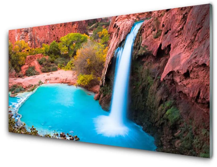 Obraz na skle Vodopád Hory Příroda 125x50 cm