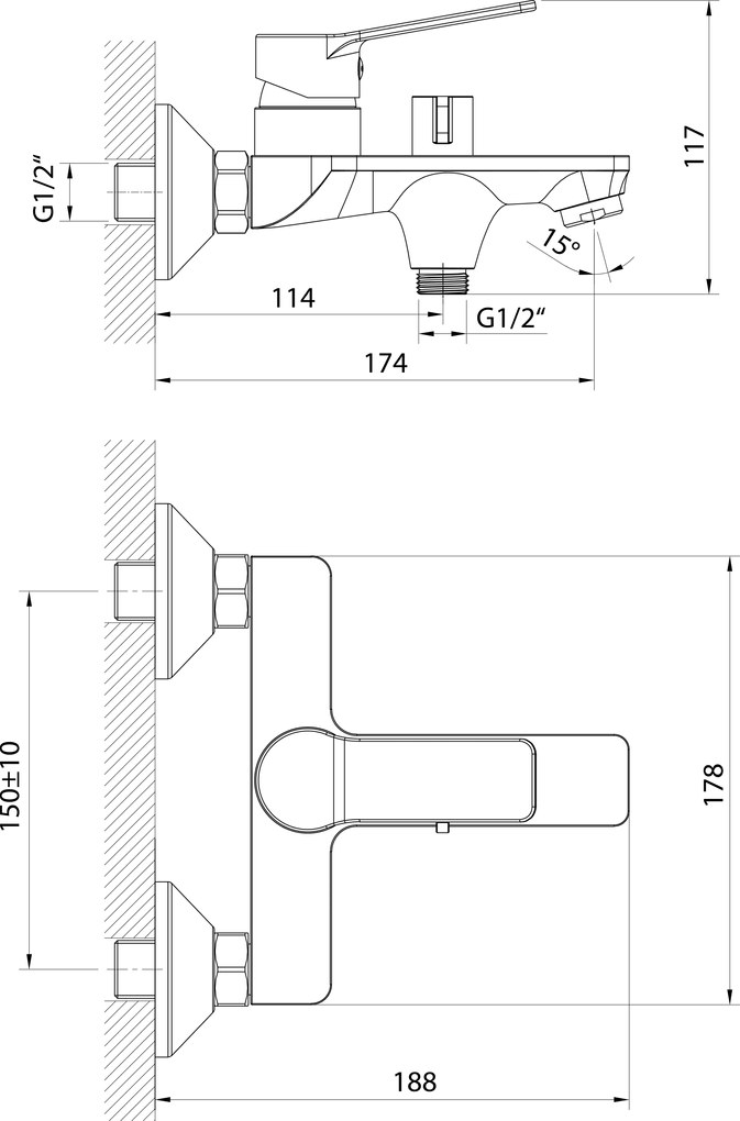 Aqualine Aqualine, SINTRA nástěnná vanová baterie, chrom, SX010