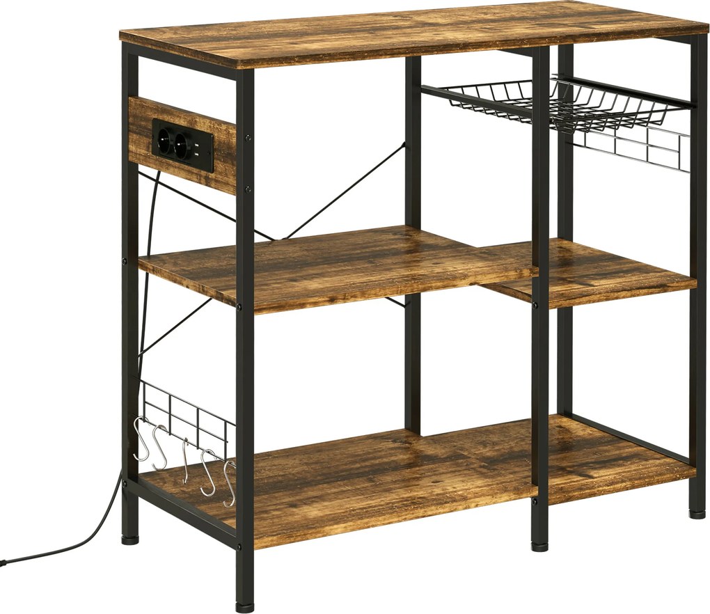HOMCOM kuchyňský ostrůvek z dřevotřísky s elektrickou zásuvkou, USB portem a košem, 90x40x83 cm