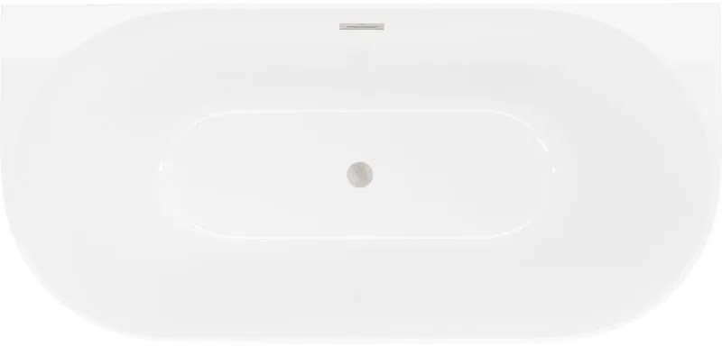 Mexen Oval Slim, volně stojící vana ke stěně 170 x 80 cm, bílá lesklá, broušená ocel přepad, 52661708000-97