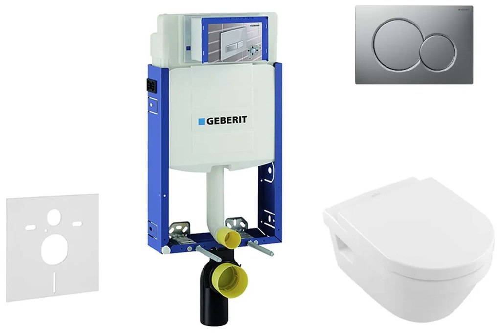 Geberit Kombifix - Modul pro závěsné WC s tlačítkem Sigma01, matný chrom + Villeroy Boch - WC a sedátko, DirectFlush, SoftClose, CeramicPlus 110.302.00.5 NB3