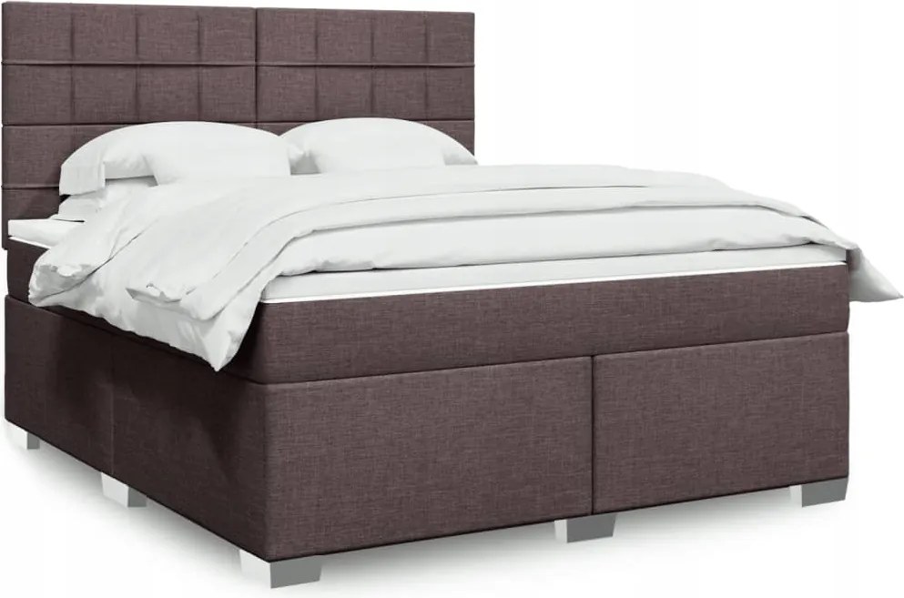 Box Spring Postel S Matrací Textil Tmavě Hnědá Blok se čtverci 180 x 200
