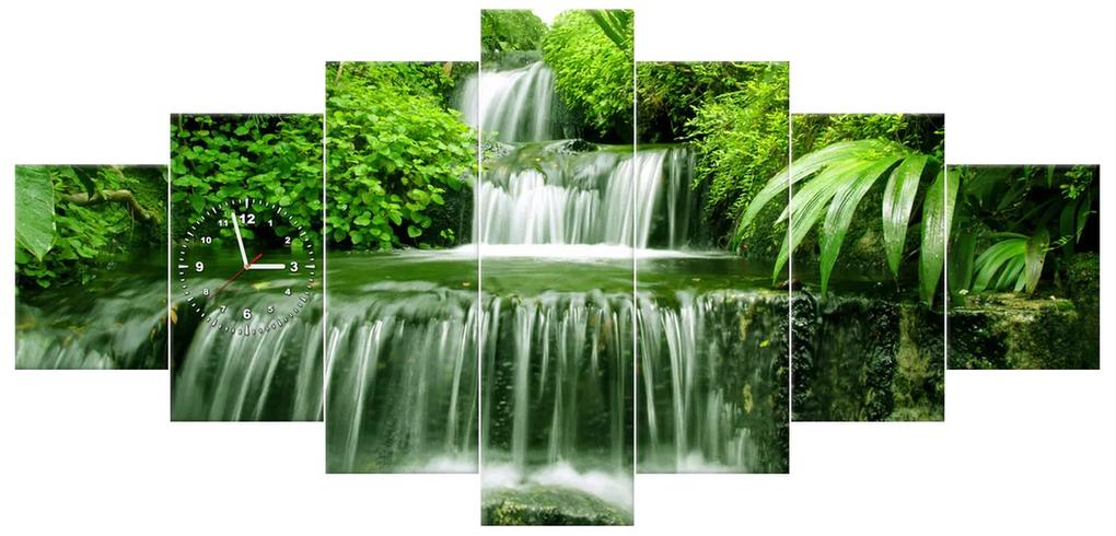 Gario Obraz s hodinami Vodopád v deštném pralese - 7 dílný Rozměry: 210 x 100 cm
