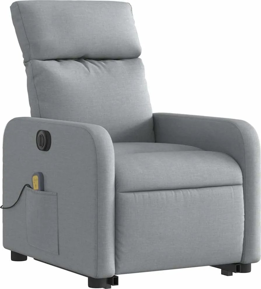 Elektrické zvedací masážní polohovací křeslo světle šedé textil 3206726