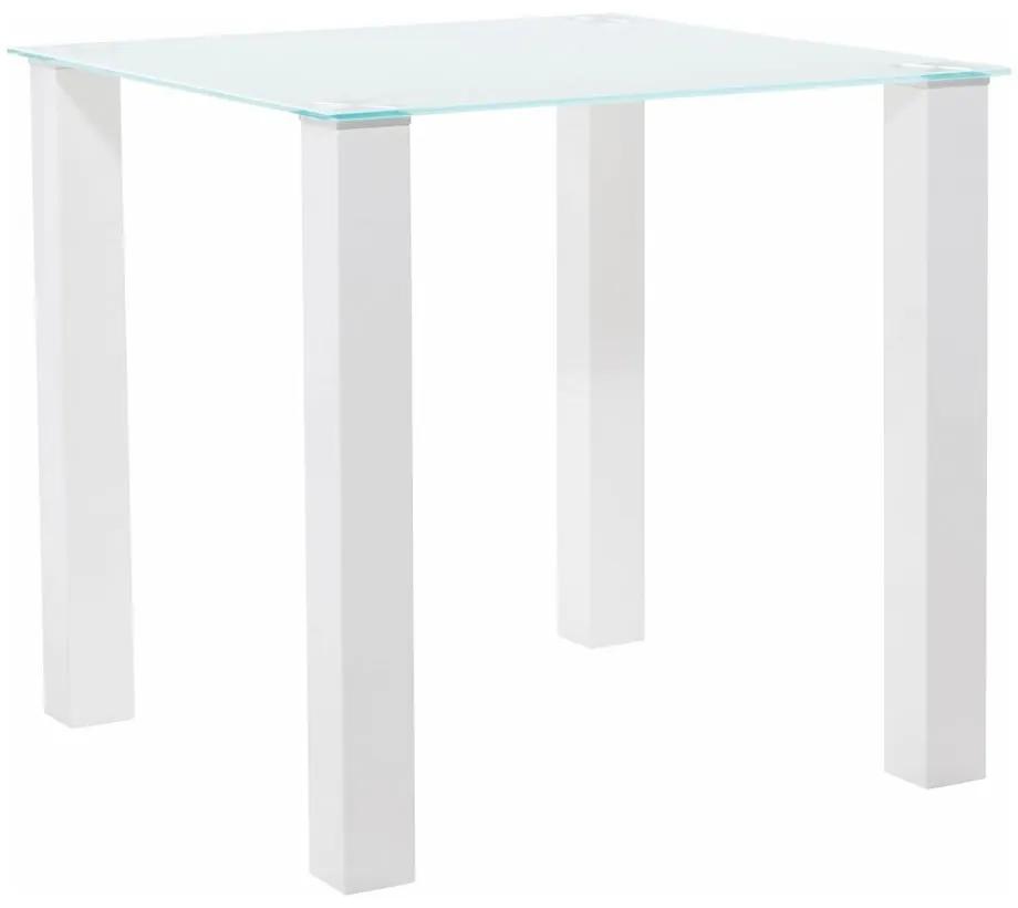 Lesklý bílý jídelní stůl s deskou z tvrzeného skla Støraa, 80 x 80 cm