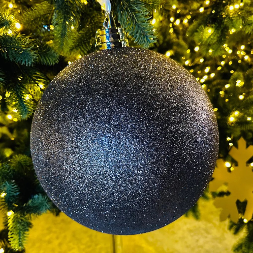 Velká vánoční ozdoba šedá glitter 20 cm plastová koule