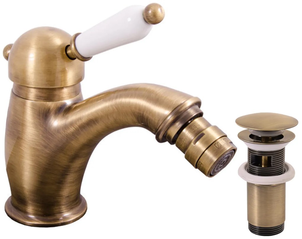 Slezák - RAV Bidetová baterie s výpustí LABE - L545.xSM, Stará mosaz (Bronz) Připojovací hadičky - závit: 3/8"