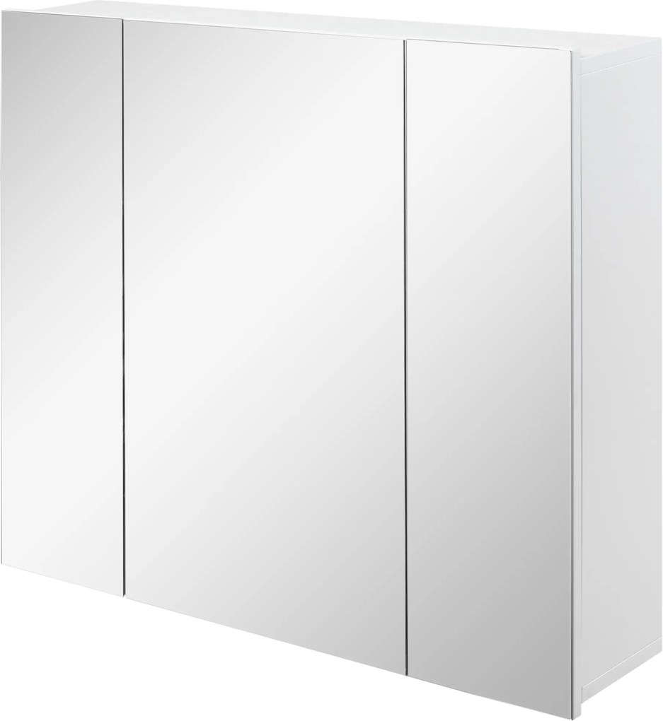 Kleankin koupelnová skříňka se zrcadlem - nástěnná koupelnová skříňka se 3 dvířky a nastavitelnými policemi 70x15x60 cm bílá