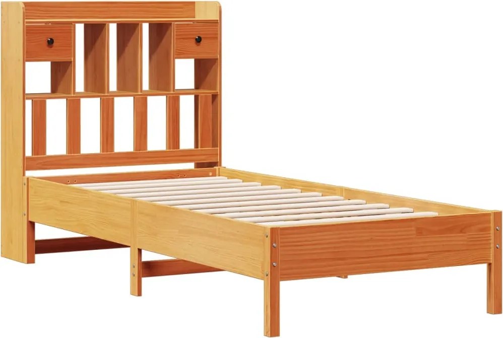 Postel s knihovnou bez matrace hnědá 75x190 cm masivní borovice 3322935