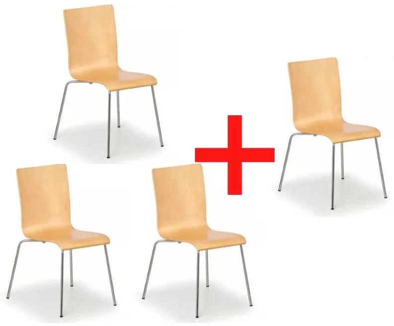 Dřevěná židle CLASSIC 3+1 ZDARMA, chromovaná konstrukce, přírodní