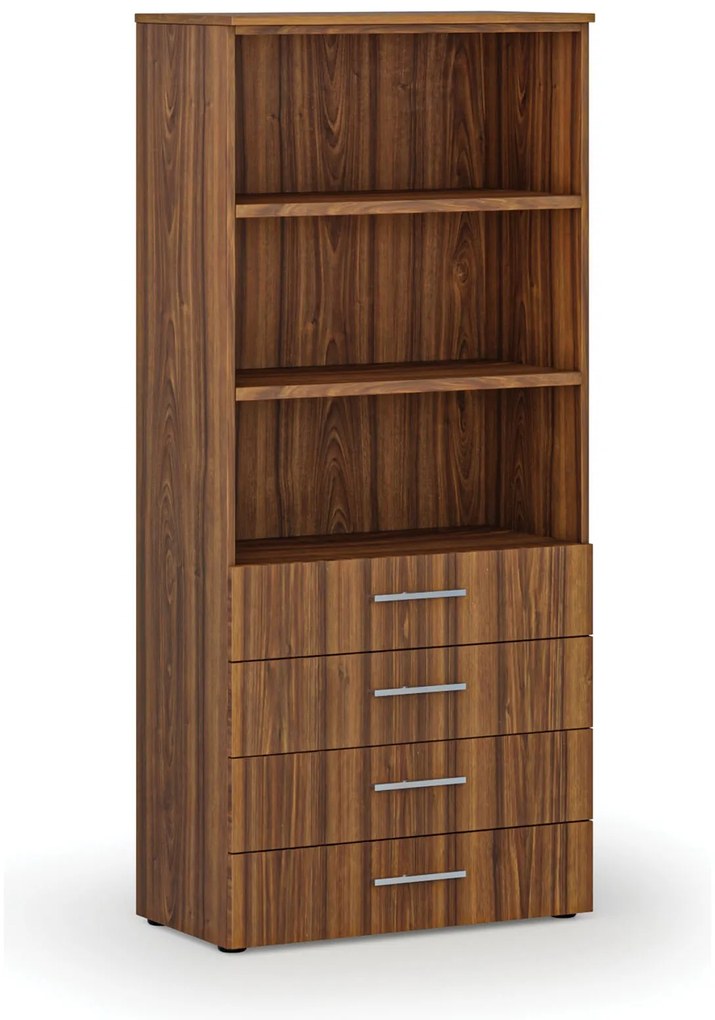 Kancelářská skříň se zásuvkami PRIMO WOOD, 800 x 420 x 1781 mm, ořech