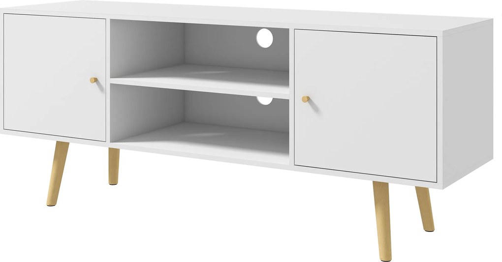 HOMCOM TV Stánek do Obývacího Pokoje s 2 Dveřmi a 2 Úložnými Policemi pro Televize do 55 Palců, 120x34x50 cm, Bílý | Aosom