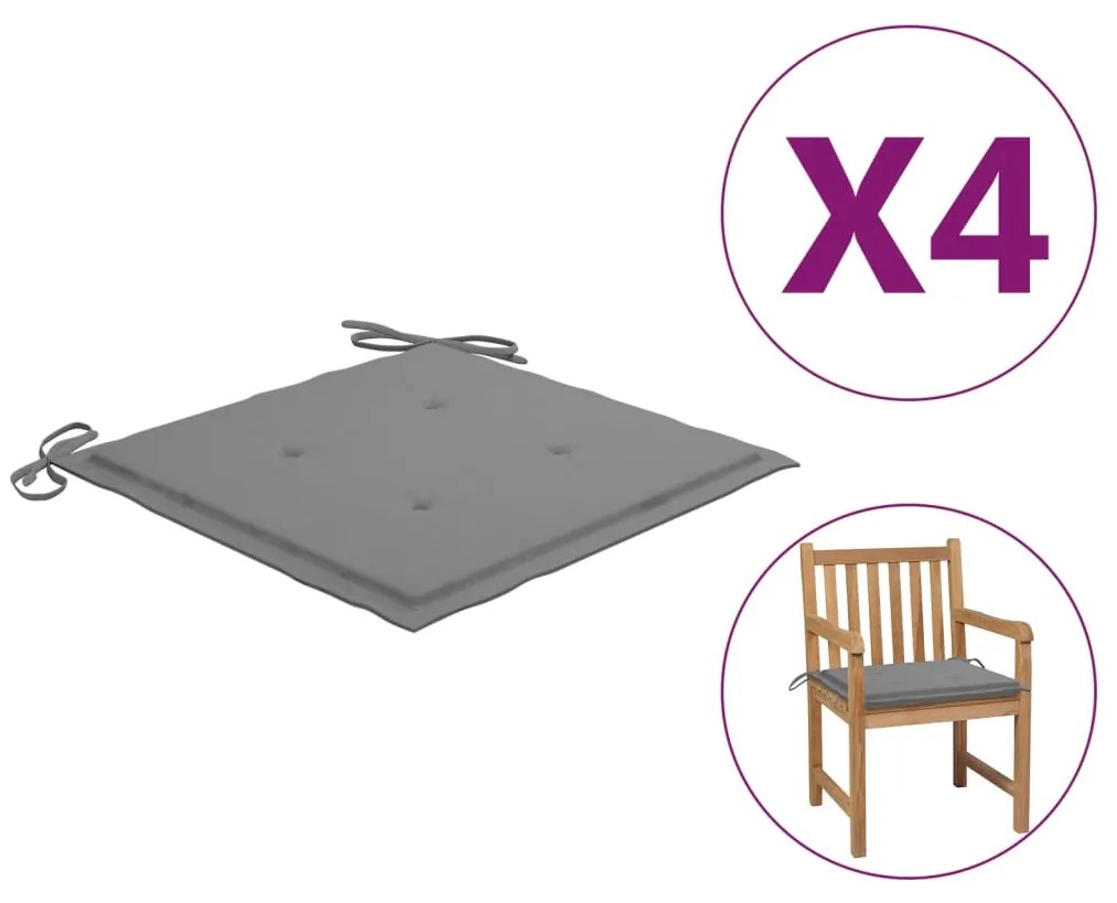 314040 vidaXL Podušky na zahradní židle 4 ks šedé 50 x 50 x 4 cm textil