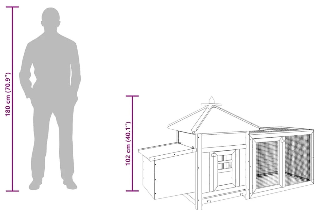 vidaXL Marketos Kurník s kukaní červený 190 x 72 x 102 cm masivní jedlové dřevo