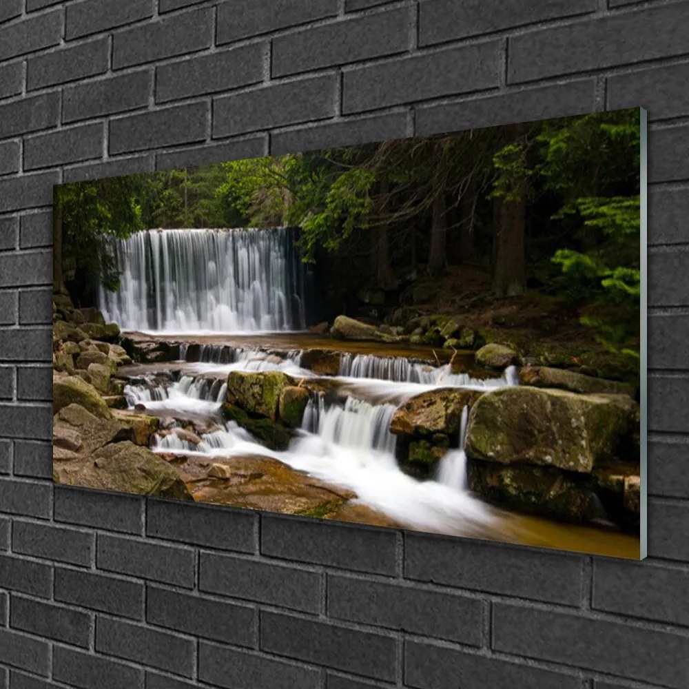 Obraz na skle Vodopád Les Příroda 125x50 cm