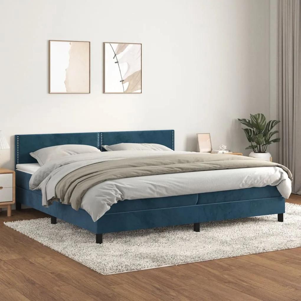Box spring postel s matrací tmavě modrá 200x200 cm samet,  3141267