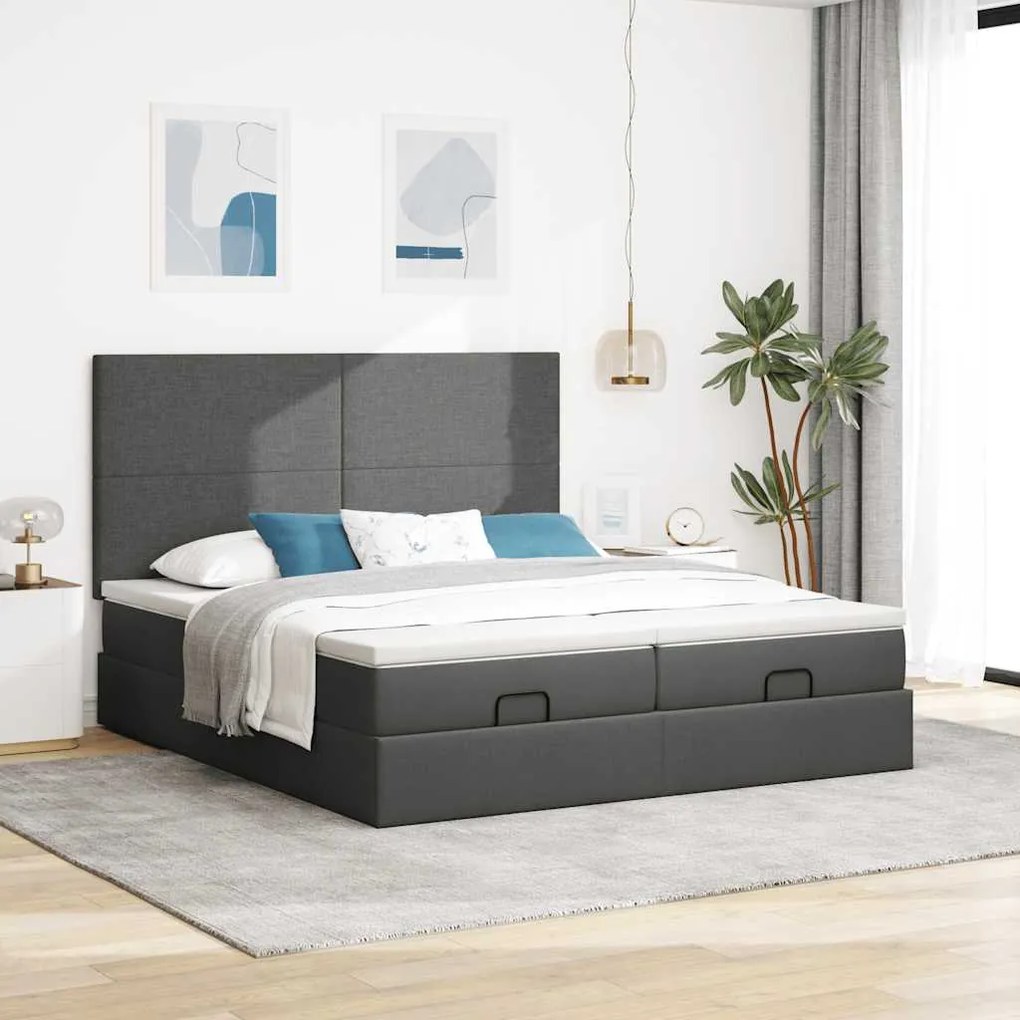 Osmanský rám postele s matrací tmavě šedá 160x200cm textil 3314514