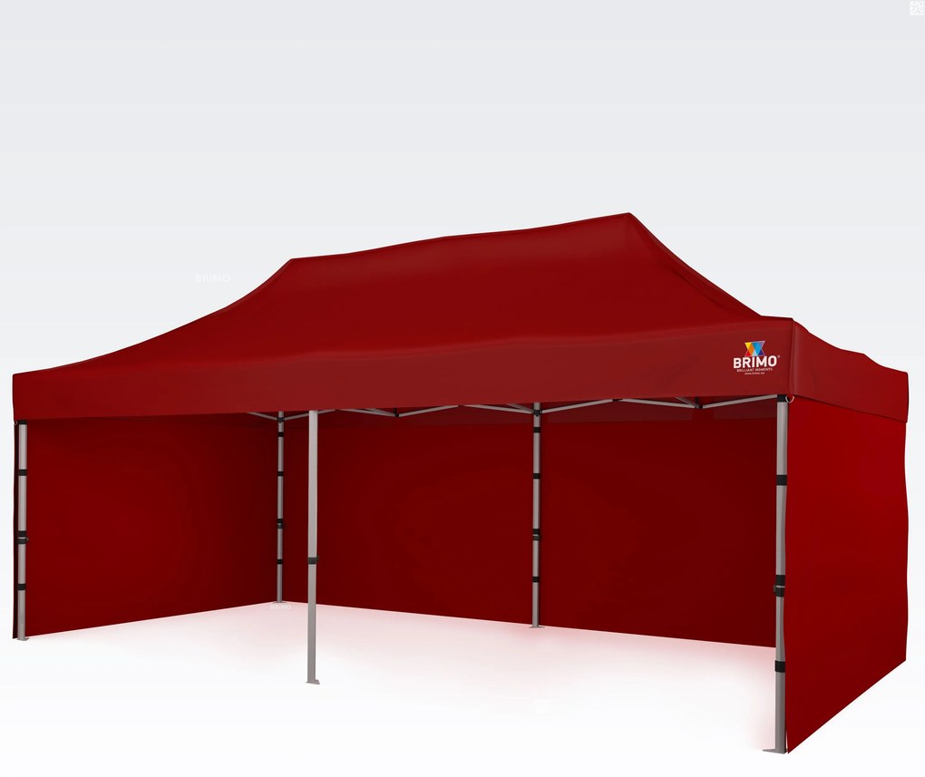 BRIMO Nůžkový párty  stan 3x6 m hliníkový – Elegantní a rychle rozložitelný - s 3 stěnami - Červená P. Alu