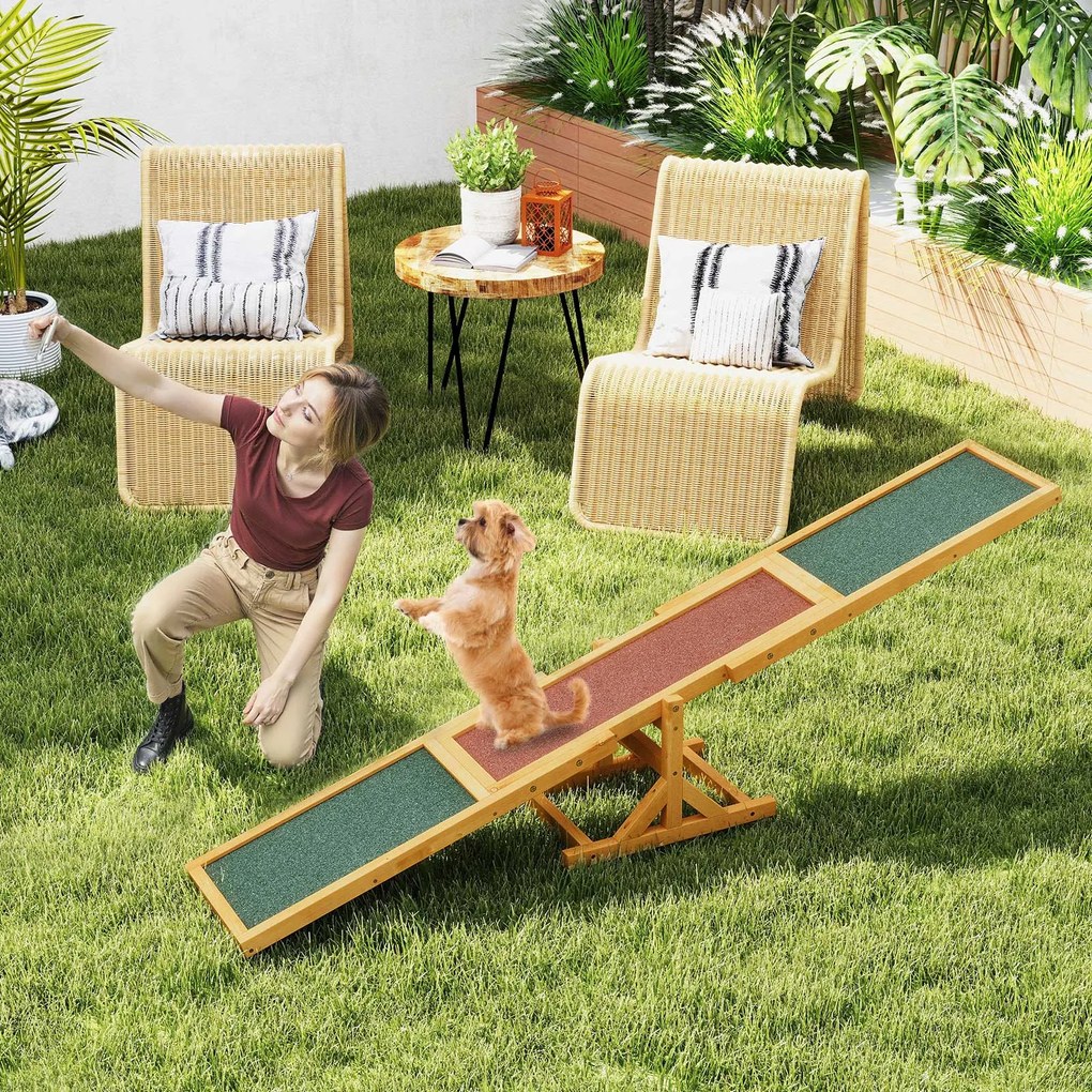 Costway Dřevěný pes Agility Houpačka Pes cvičení a hraní Set Venkovní běhací