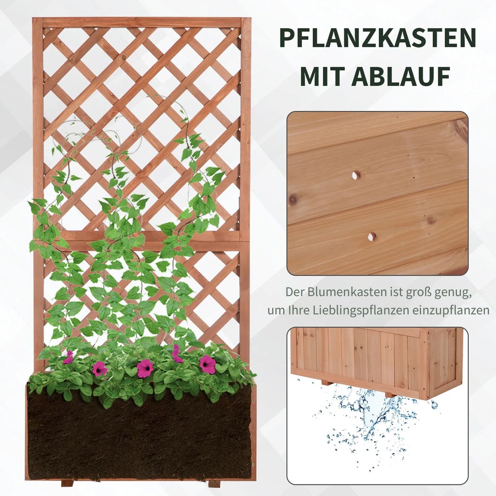 Outsunny vyvýšený záhonový truhlík s mříží 72,5x31,5x149,5 cm z přírodního dřeva pro popínavé rostliny a květiny |