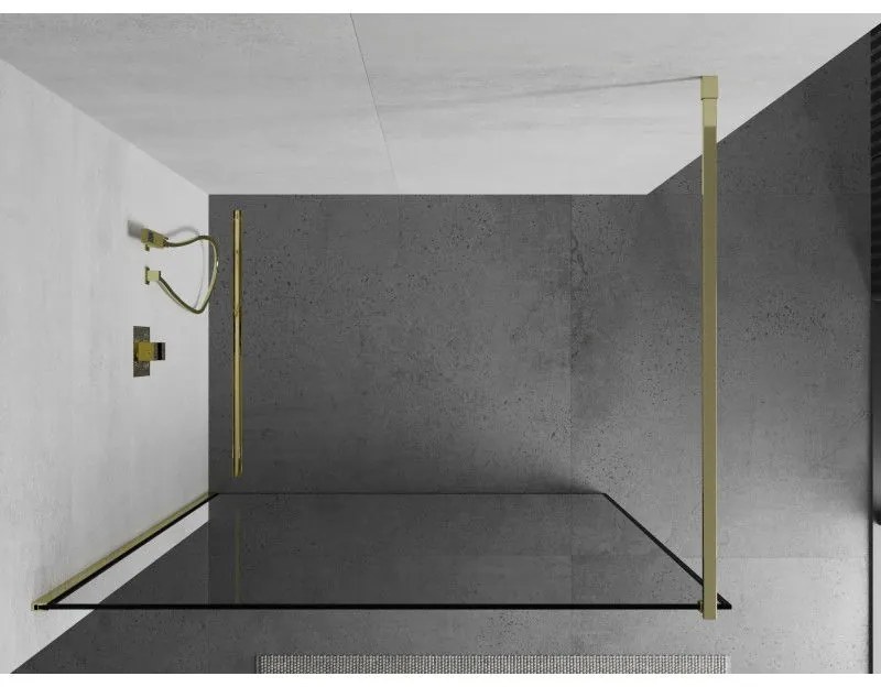 Mexen Kioto sprchová zástěna 50x200 cm 8 mm, zlatý profil, sklo černý rám, 800-050-101-50-70