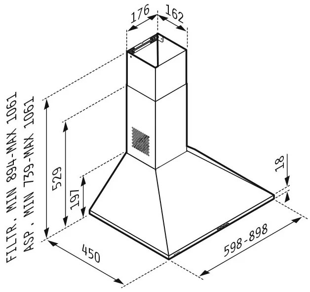 Odsávač par SQUARE LUX CHIMNEY 90 inox