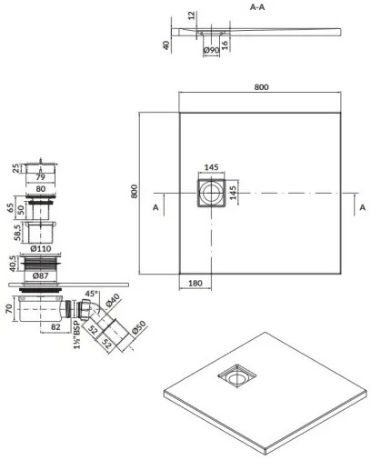 Cersanit Tako Slim, čtvercová sprchová vanička 80x80x4 cm + bílý sifon, bílá matná, S932-157