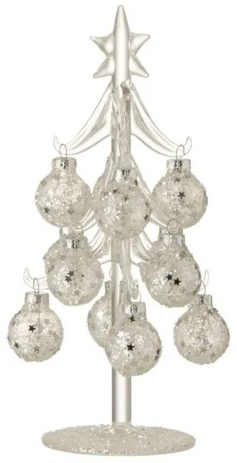 Skleněný stromek se stříbrnými koulemi Baubles Stars – Ø 10*20 cm