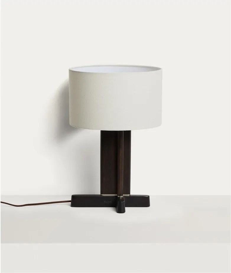 Bílá/tmavě hnědá stolní lampa z kaučukového dřeva s textilním stínidlem (výška 48 cm) Niani – Kave Home