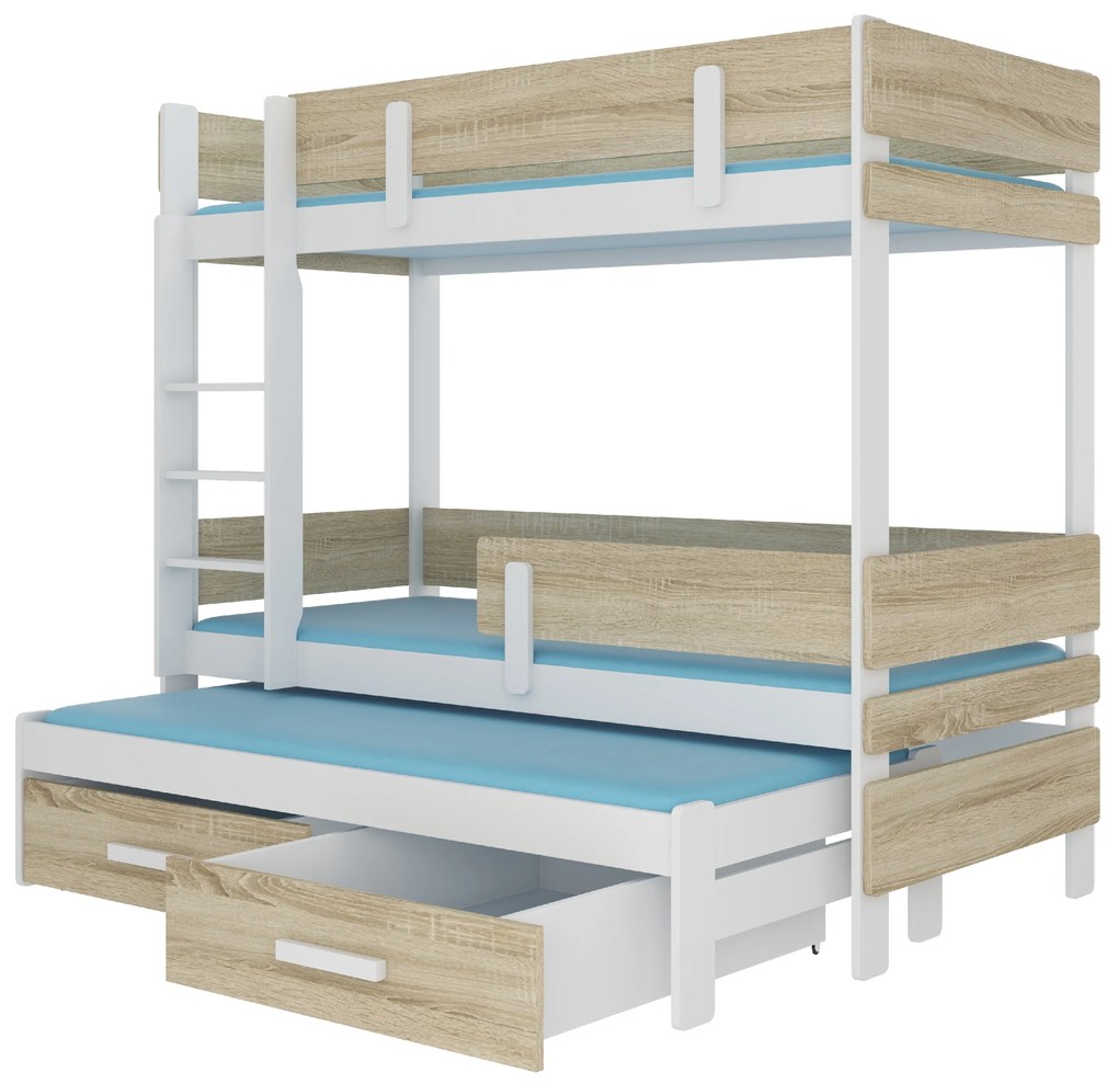 ADRK Rozkládací patrová postel ETAPO, CH-Eta-W+S-188+M-E2161, 180x80 cm s matrací, bílá/dub sonoma