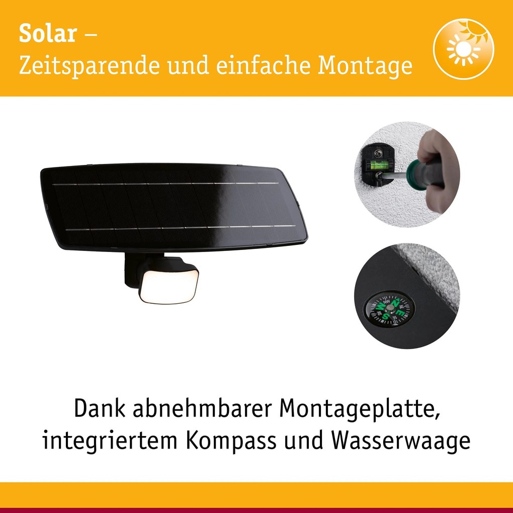 P 95705 Solární reflektor Flotas se soumrakovým a pohybovým čidlem (HF) IP65 3000K antracit - PAULMANN