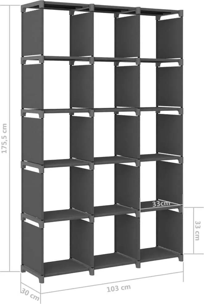 vidaXL Výstavní police s 15 přihrádkami 103x30x175,5 cm textil [322620] Barva: Černá